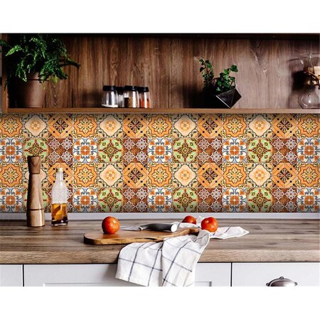 Gfancy Fixtures 8 x 8 in. Golden Multi Orange Mosaic Peel & Stick Tiles ...