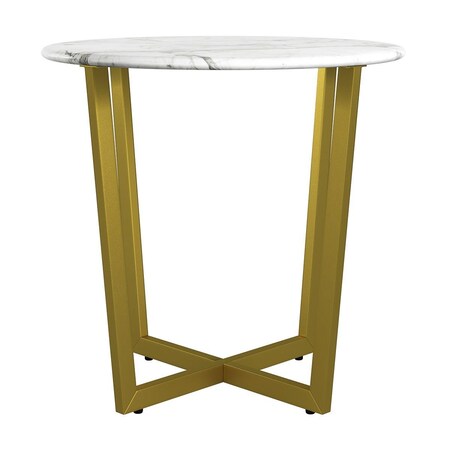 Gfancy Fixtures Mod Geo Round Faux Marble Side Table Gold & White ...
