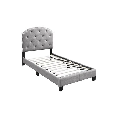 Poundex Upholstered Bed Frame with Slats in Light Gray Burlap Fabric ...