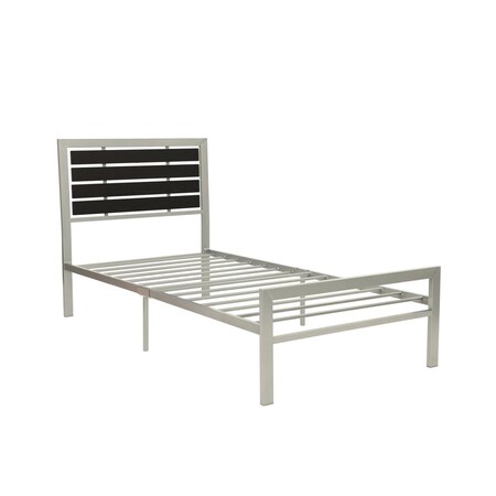 Poundex Twin Metal Bed Frame with Slats in Silver with Black Wooden ...