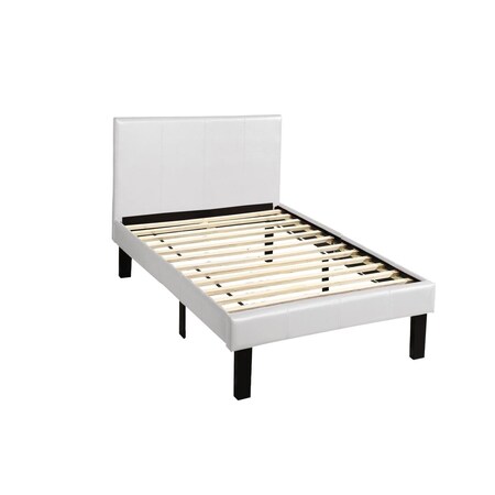 Poundex Twin Upholstered Bed Frame with Slats in White Faux Leather ...