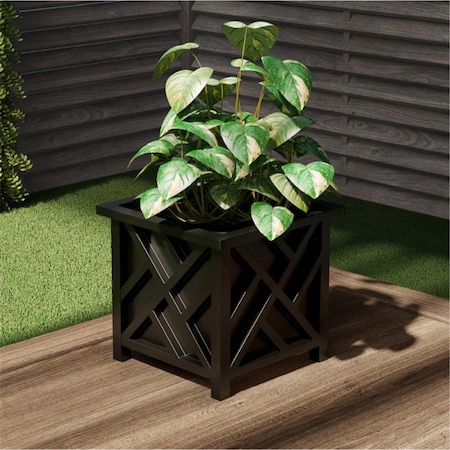 Pure Garden Square Planter Box - Black Lattice Container for Flowers ...