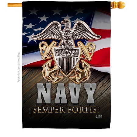Patio Trasero 28 x 40 in. US Navy Semper Fortis House Flag with Armed ...