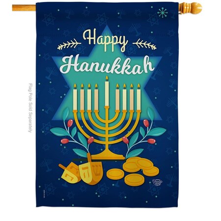Cuadrilatero 28 x 40 in. Happy Hanukkah House Flag with Winter Double ...