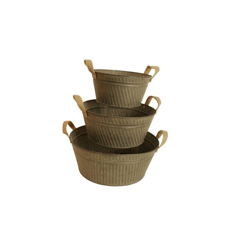 Lawnitator 8668-S3-RD Round Rustic Galvanized Metal Container With ...