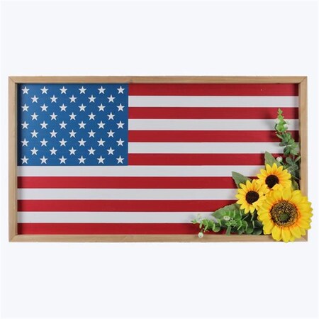 Youngs Wood Frames American Flag with Artificial Flower Accent 72269 | Zoro