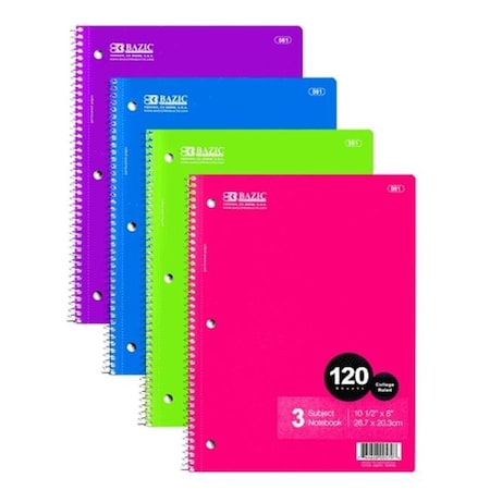 Bazic Products Bazic 561 C/R 120 Ct. 3-Subject Spiral Notebook Case of ...