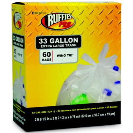 Berry Plastics 33 gal Ruffies Trash Bag, 60PK 1124904 | Zoro