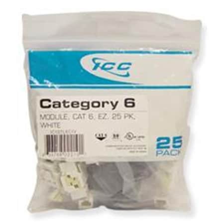 Icc Cat 6 Ez Modular Connector, White IC308428 | Zoro