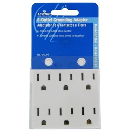 Leviton Leviton White Six-Outlet Grounding Adapter C22-6ADPT-00W ...