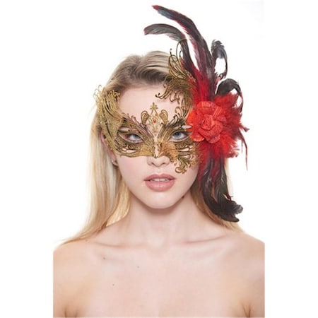 Kayso Majestic Gold Swan Laser Cut Masquerade Mask with Feathers Red ...