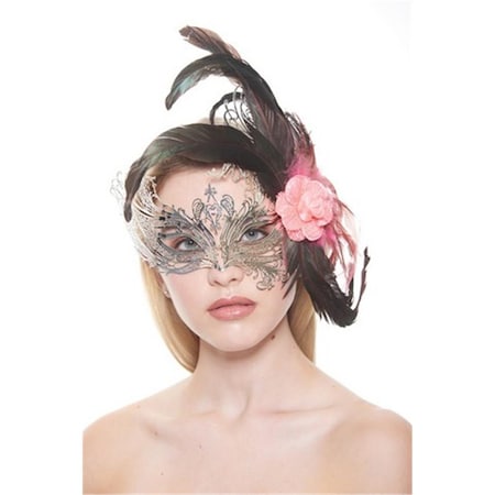 Kayso Majestic Silver Swan Laser Cut Masquerade Mask with Feathers Pink ...