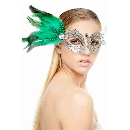 Kayso Mysterious Elegance Silver Laser Cut Masquerade Mask with Green ...