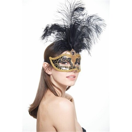 Kayso Black Gold Carnival Venetian Masquerade Mask with Black Feathers ...