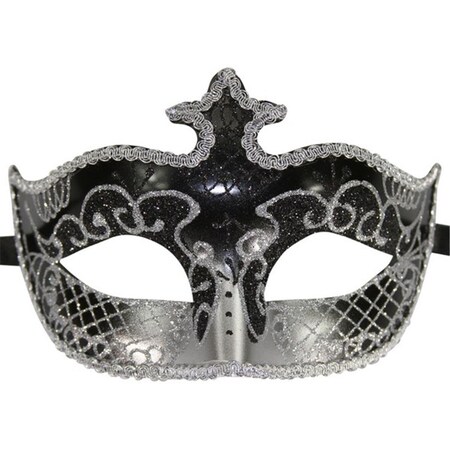 Perfectpretend Black Silver Royal Plastic Masquerade Mask with Glitter ...