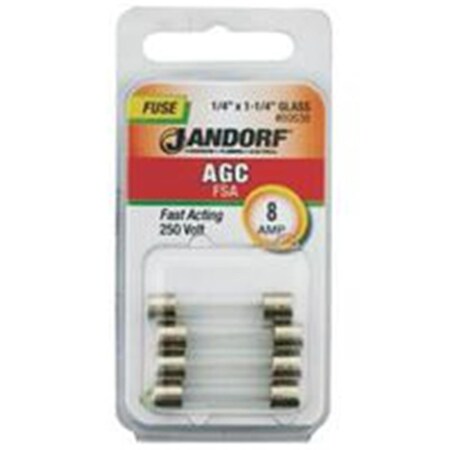 JANDORF SPECIALTY HARDW 8A Glass Fuse, 250V AC Fast-Acting, AGC series ...