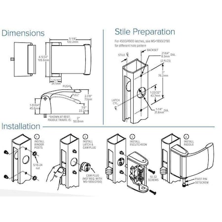Adams Rite AdamsRite: Paddle Push Right 1-3/4 313 Door Thickness 1 3/4 ...