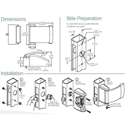 Adams Rite AdamsRite: PADDLE PUSH TO LEFT 1-3/4 628 DOOR THICKNESS 1 3/ ...