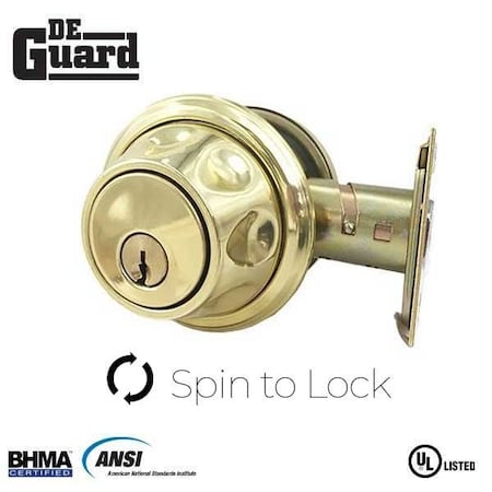 Deguard Spin To Lock Deadbolt - Gold - SC1 Keyway DDB05-PB-SC1 | Zoro