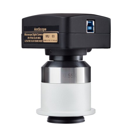 Amscope 18MP USB 3.0 Color CMOS C-Mount Microscope Camera with 0.55X ...
