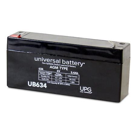 Upg Sealed Lead Acid Battery, 6 V, 3.4Ah, UB634, F1 (Faston Tab ...