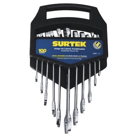 Surtek Mirror-polished combination wrench set, 11 pieces, 12 imperial ...