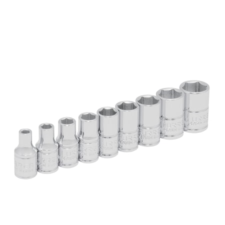 URREA 1/4" Short Socket, Metric, 9 Piece, Nickel Chrome - 47207