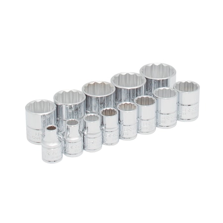 URREA 3/8" Short Socket, SAE, 13 Piece, Nickel Chrome - 52124