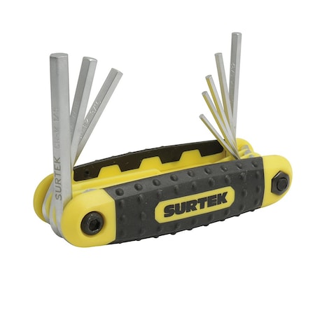 Surtek Folding Hex Key Allen Wrench Set, 8 Imperial Pieces ALLFNX8 | Zoro