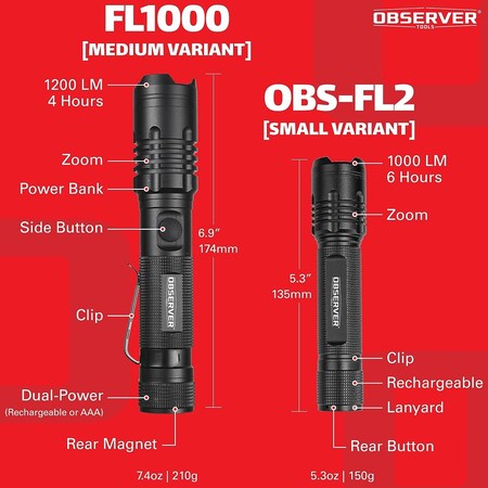 Observer Tools 1000 Lumen Pocket LED Rechargeable Flashlight Green OBS ...