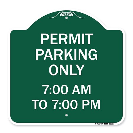 Signmission Permit Parking 7-00 Am to 7-00 Pm, Green & White Aluminum ...