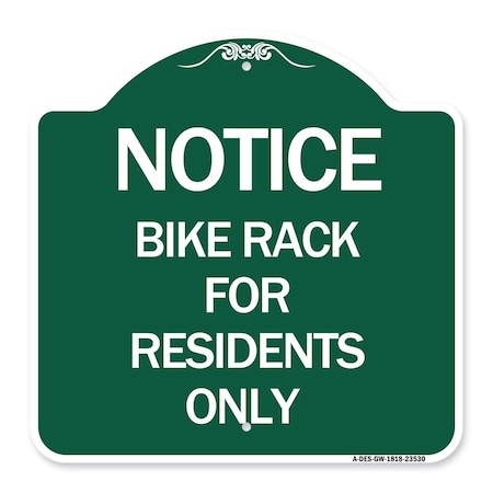 Signmission Sign Bike Rack for Residents Only, Green & White Aluminum ...