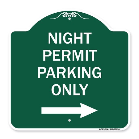 Signmission Night Permit Parking W/ Right Arrow, Green & White Aluminum ...