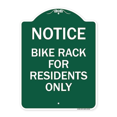 Signmission Sign Bike Rack for Residents Only, Green & White Aluminum ...