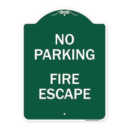 Signmission Designer Series Sign No Parking Fire Escape, Green & White ...