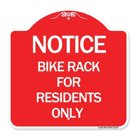 Signmission Sign Bike Rack for Residents Only, Red & White Aluminum ...