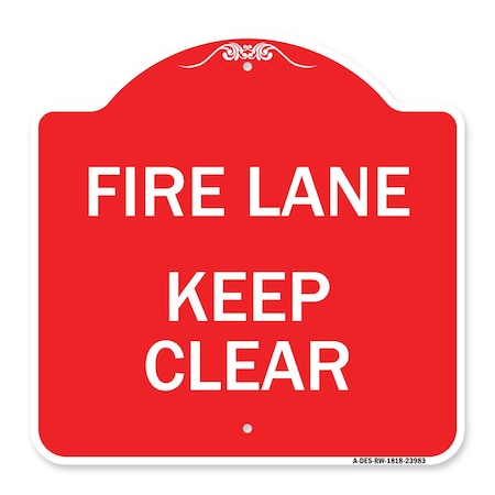 Signmission Designer Series Sign-Fire Lane Keep Clear, Red & White ...