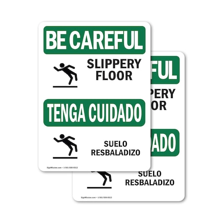 Signmission Slippery Floor With Symbol Bilingual OSHA Be Careful Sign ...