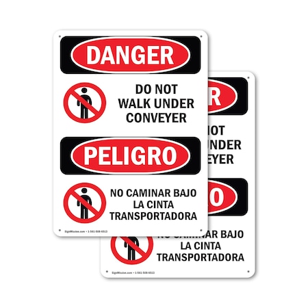 Signmission Do Not Walk Under Conveyor Bilingual Danger Sign, Plastic ...