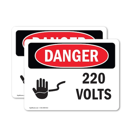 Signmission 220 Volts Danger Sign, Vinyl Decal, 10in W x 7in L, 2PK OS ...