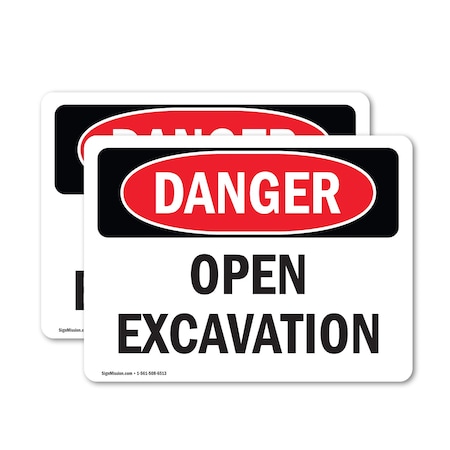 Signmission Open Excavation Danger Sign, Vinyl Decal, 18in W x 12in L ...