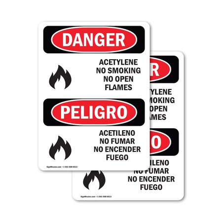 Signmission Acetylene No Smoking No Open Flame Bilingual Danger Sign ...