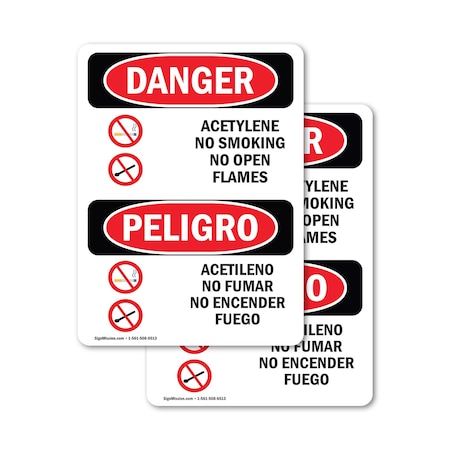 Signmission Acetylene No Smoking No Open Flame Bilingual Danger Sign ...