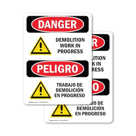 Signmission Demolition Work In Progress Bilingual, 5 in W x Rectangle ...