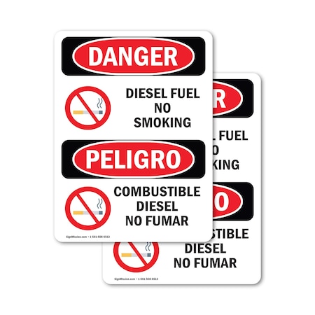 Signmission Diesel Fuel No Smoking Bilingual Danger Sign, Vinyl Decal ...