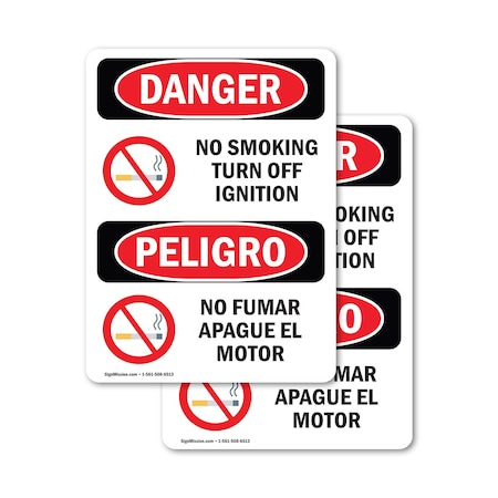 Signmission No Smoking Turn Off Ignition Bilingual Danger Sign, Vinyl ...