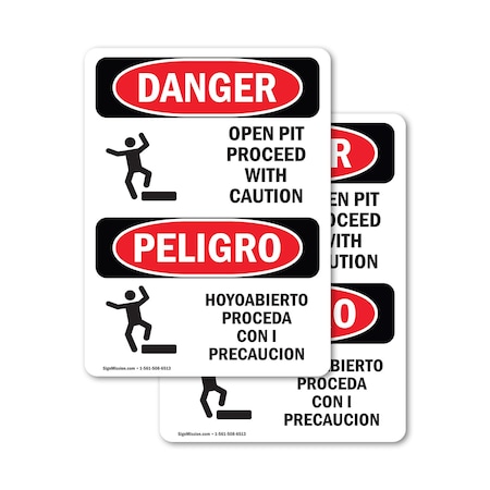 Signmission Open Pit Proceed With Caution Bilingual Danger Sign, Vinyl ...