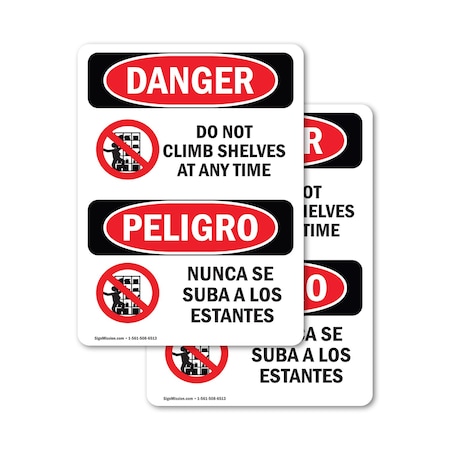 Signmission Do Not Climb Shelves At Any Time Bilingual, 5 in W x ...