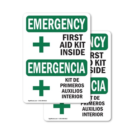 Signmission First Aid Kit Inside Bilingual, 3.5 in W x Rectangle, Vinyl ...