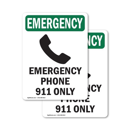 Signmission Phone 911 Only With Symbol Emergency Sign, Vinyl Decal, 7in ...
